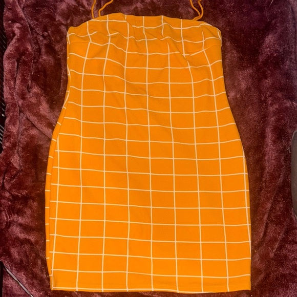 SHEIN | Dresses | Orange Grid Pattern Dress | Poshmark